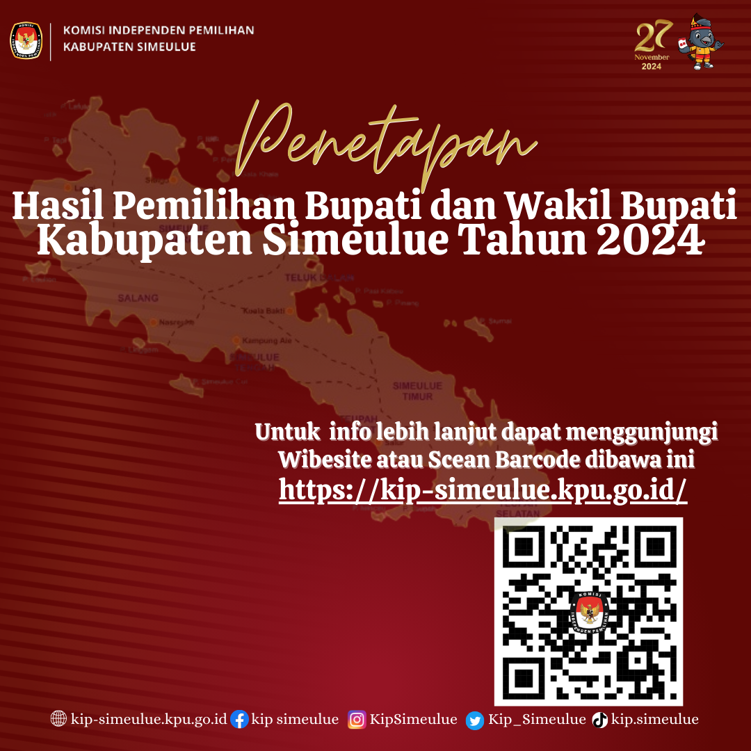 KPU KIP-SIMEULUE - PENETAPAN HASIL PEMILIHAN BUPATI DAN WAKIL BUPATI KABUPATEN SIMEULUE TAHUN 2024